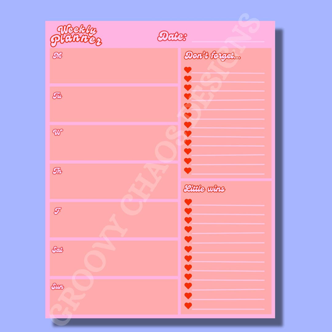 Groovy Weekly Planner Printable | Retro Pink to Do List | Self-care ...