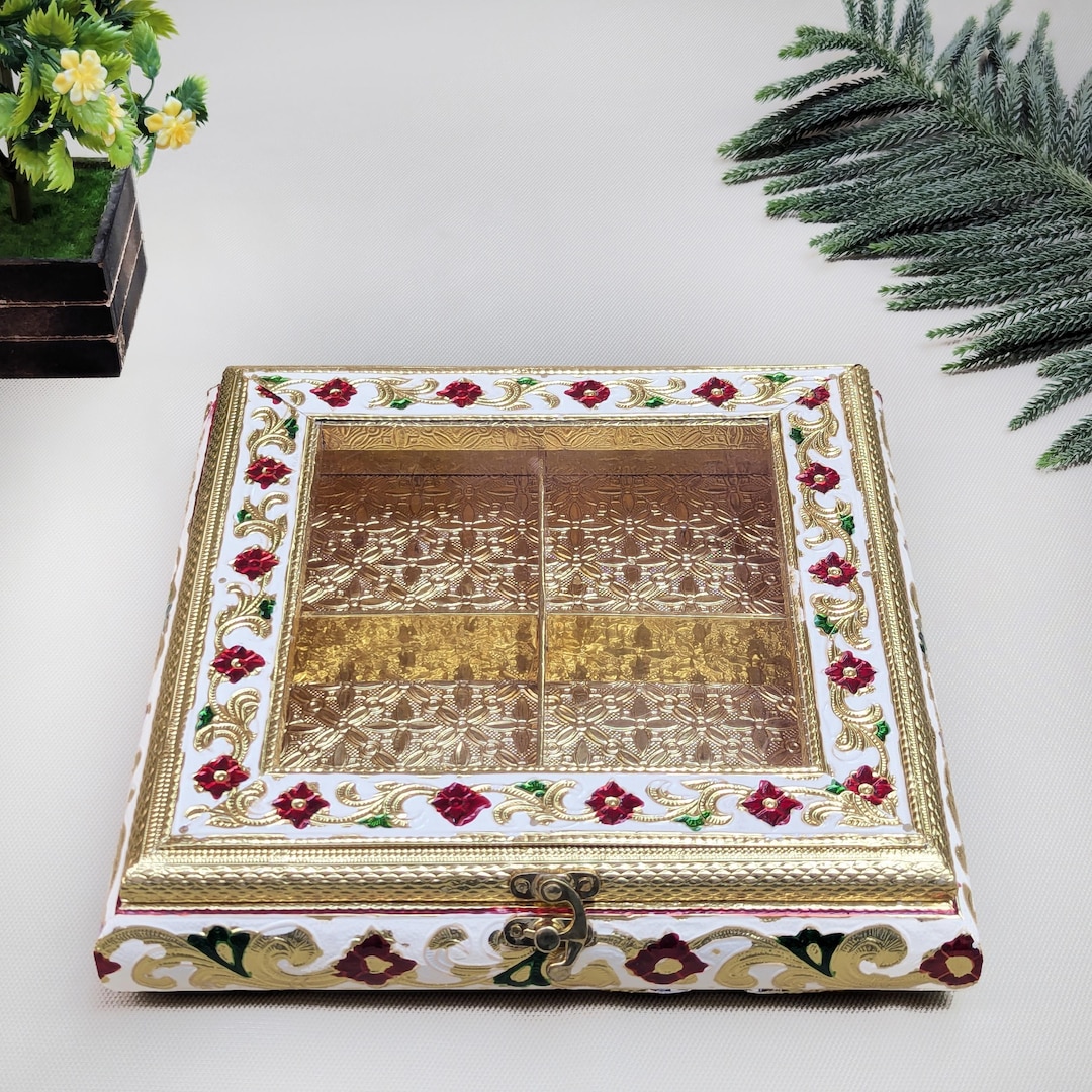 Gold Embossed Wooden Gift Box | Indian Festive Sweets, Diwali Wedding ...