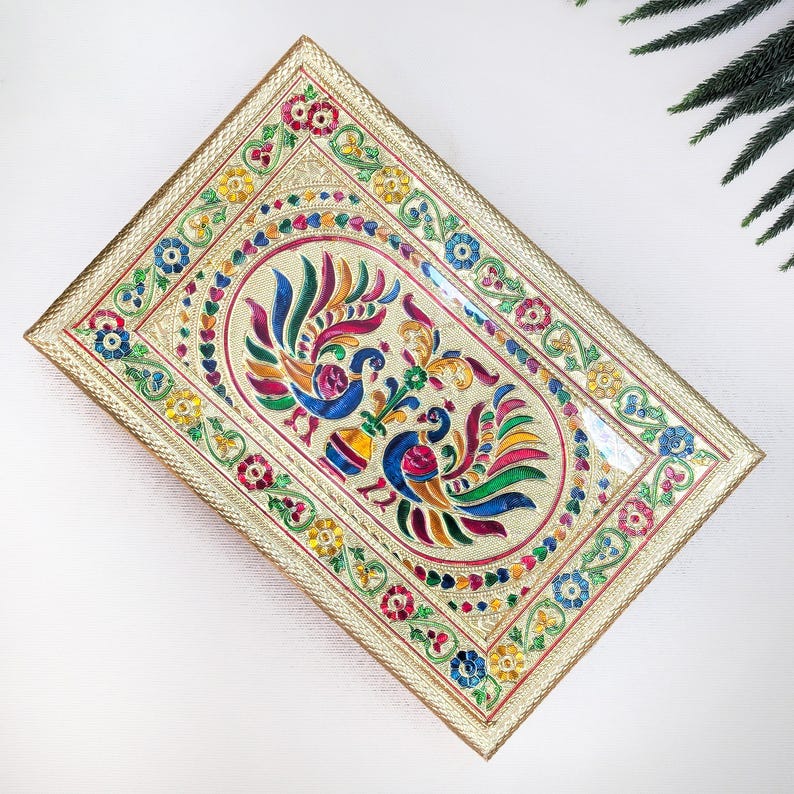 Meenakari Hand-painted Peacock Wooden Box | Indian Festive Gift ...