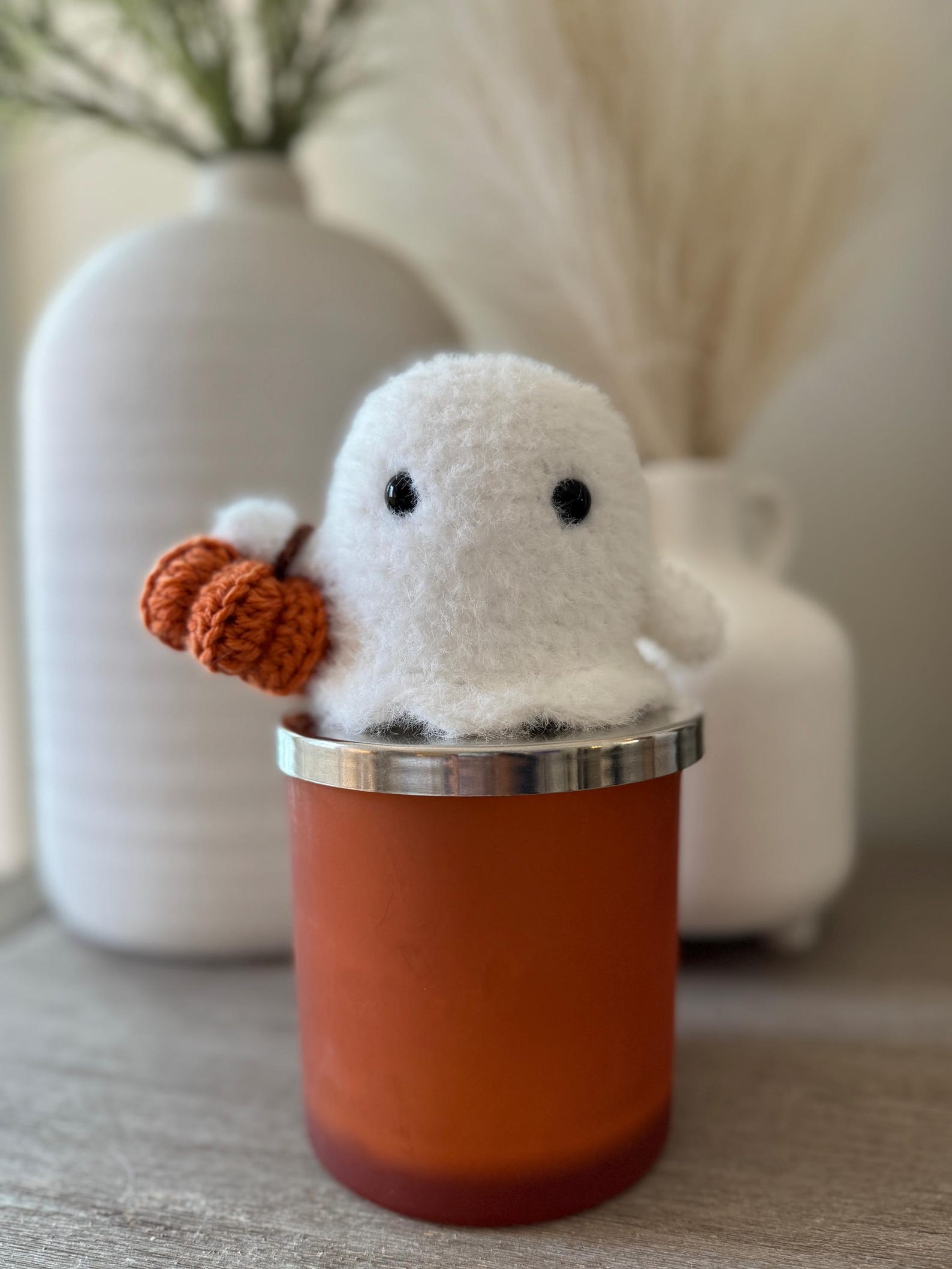 Fuzzy Ghost Crochet Pattern: Amigurumi With Pumpkin Purse & Witch Hat ...