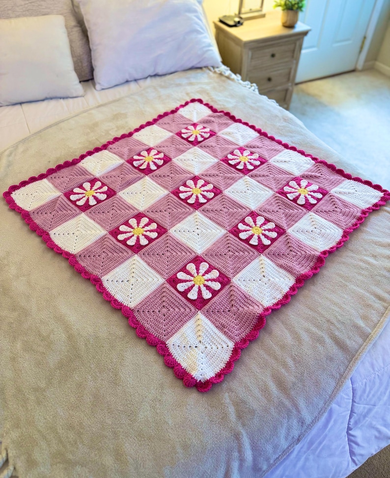 Retro Daisy Granny Square Baby Blanket Crochet Pattern - Etsy
