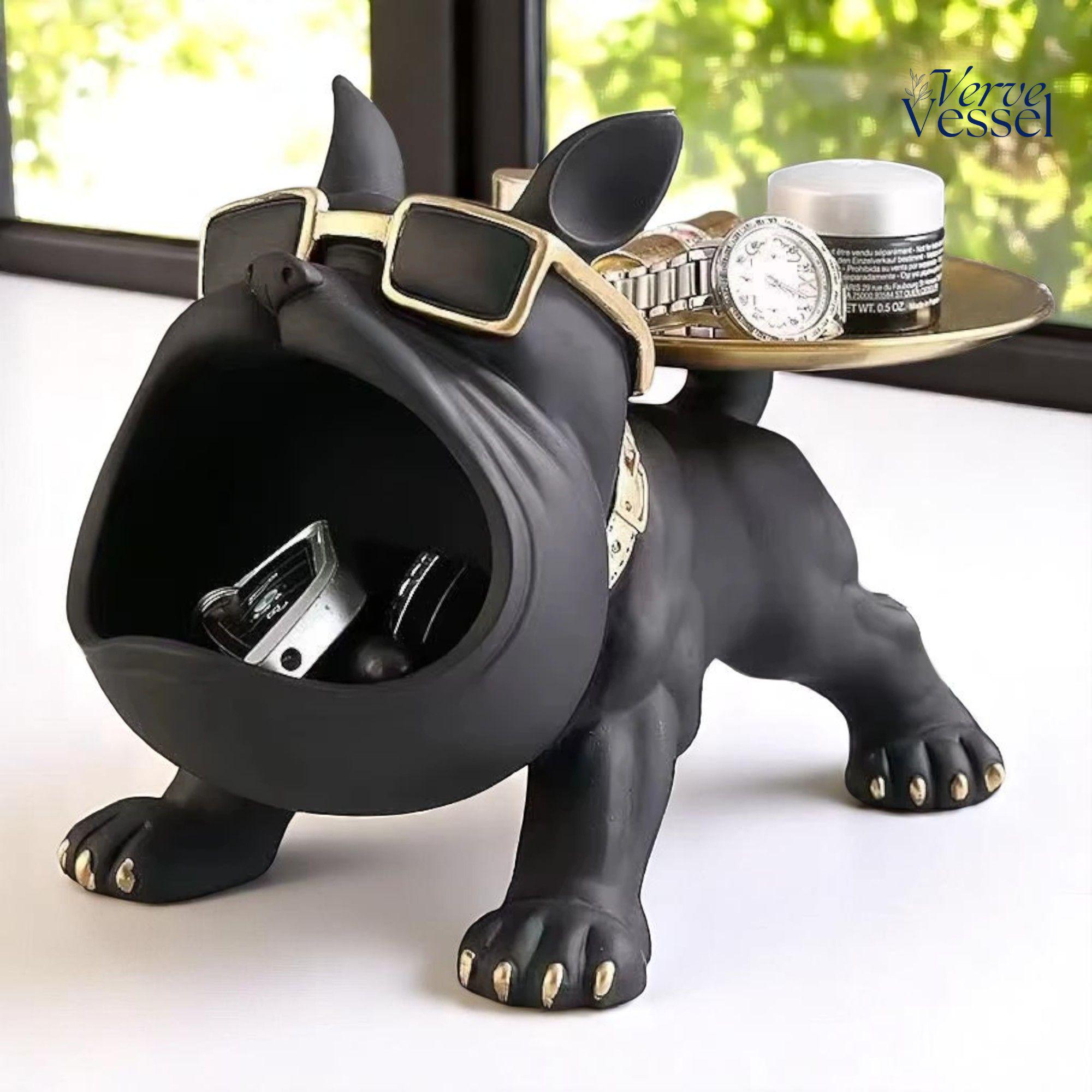 Bulldog Butler Resin Dog Statue With Tray – Animal Storage Box, Desk ...