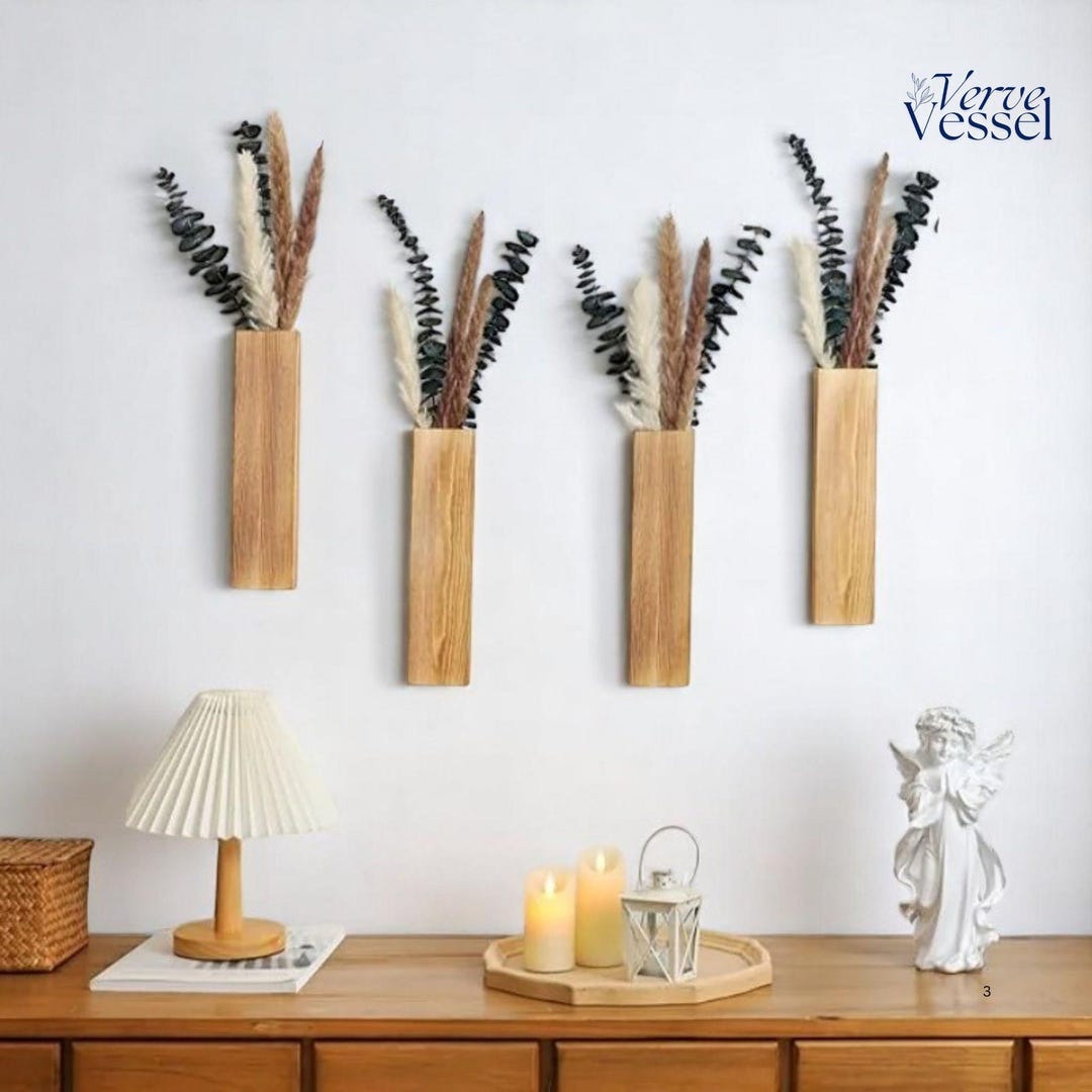 12" Oak Wall Pocket Vase – Rustic Wooden Wall Hanging With Faux ...