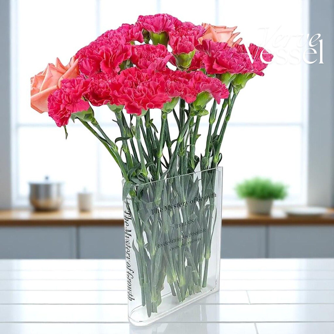 Clear Acrylic Book Vase – Bookend Flower Vase for Bookshelf Decor, Gift ...