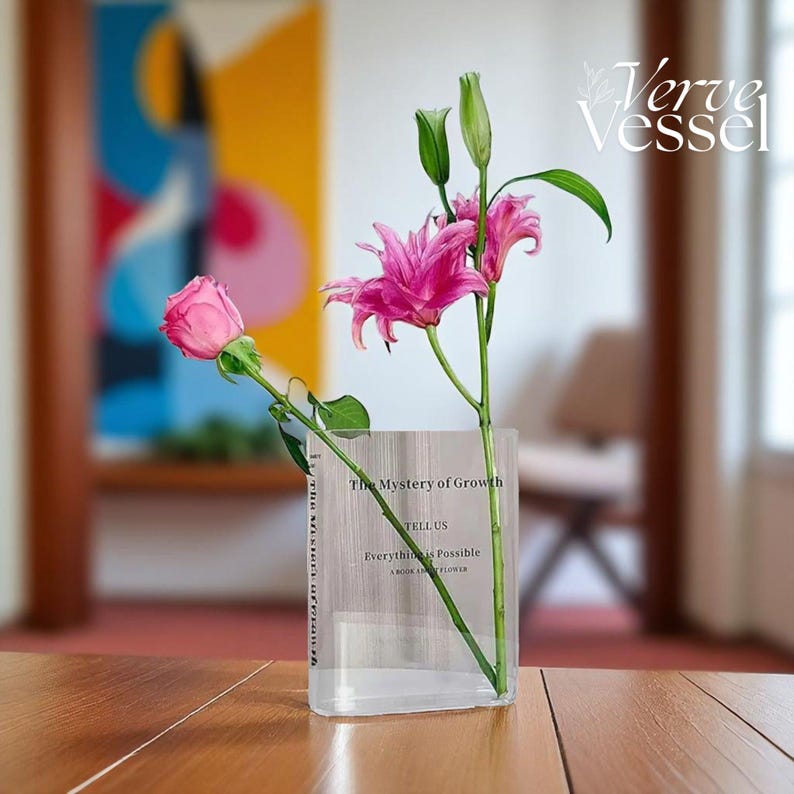 Clear Acrylic Book Vase – Bookend Flower Vase for Bookshelf Decor, Gift ...