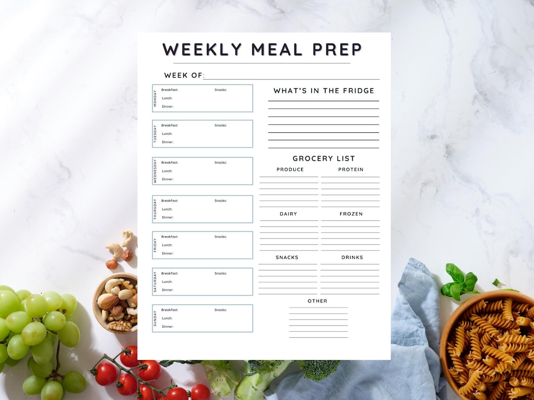 Weekly Meal Planner Printable: Meal Prep Organizer & Plan Template for ...
