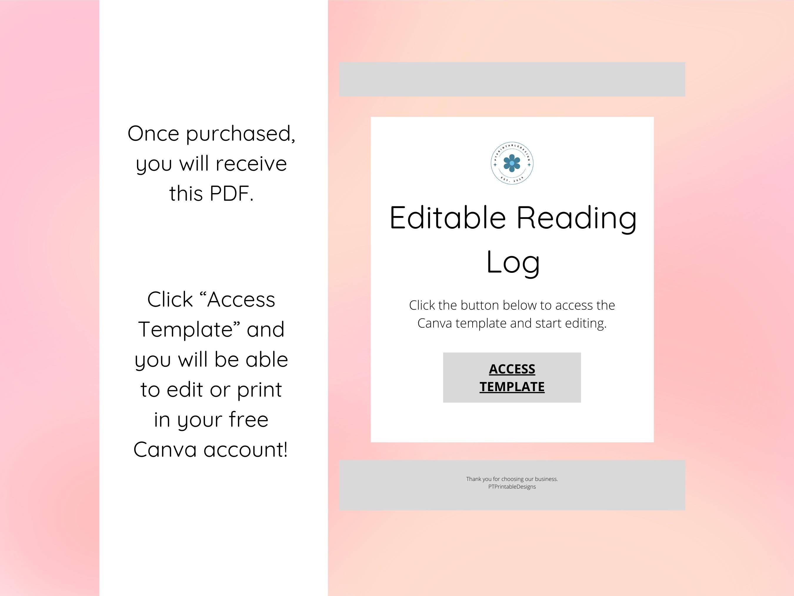 Digital Reading Log: Editable Book Tracker (instant Download) - Etsy