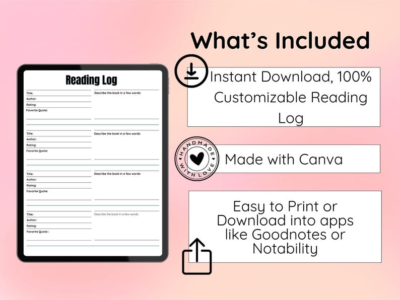 Digital Reading Log: Editable Book Tracker (instant Download) - Etsy