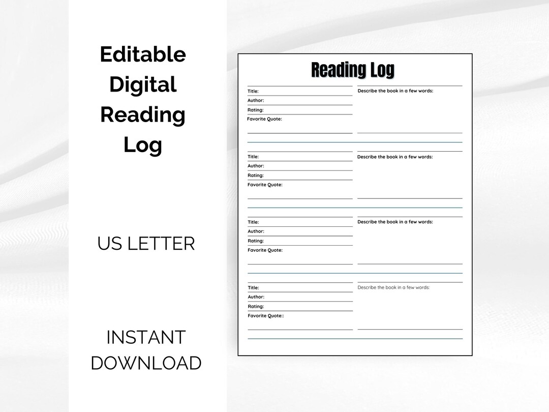 Digital Reading Log: Editable Book Tracker (printable PDF) - Etsy