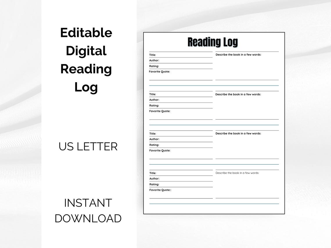 Digital Reading Log: Editable Book Tracker (printable PDF) - Etsy