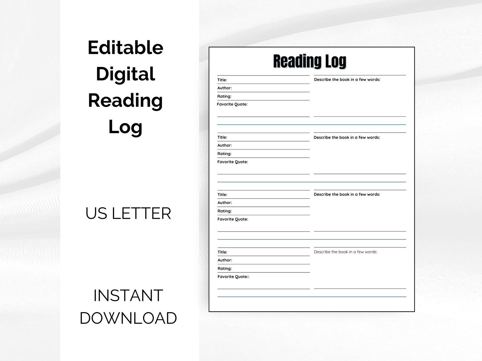 Digital Reading Log: Editable Book Tracker (printable PDF) - Etsy