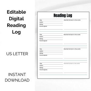 Digital Reading Log: Editable Book Tracker (printable PDF) - Etsy