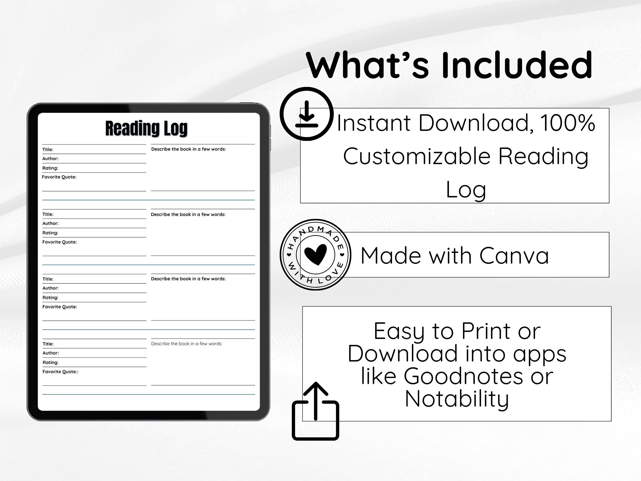 Digital Reading Log: Editable Book Tracker (printable PDF) - Etsy