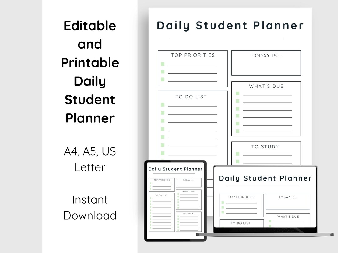 Editable and Printable Daily ADHD Student Planner, ADHD Digital Planner ...
