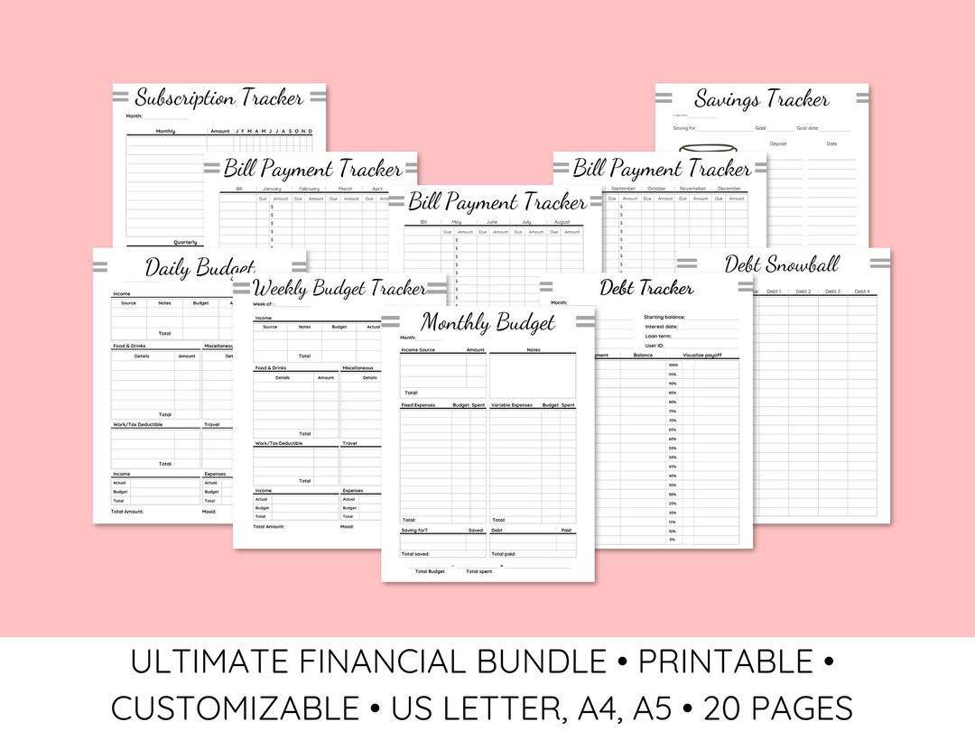 Editable Printable Financial Organizer Bundle | Budget Binder, Bill ...