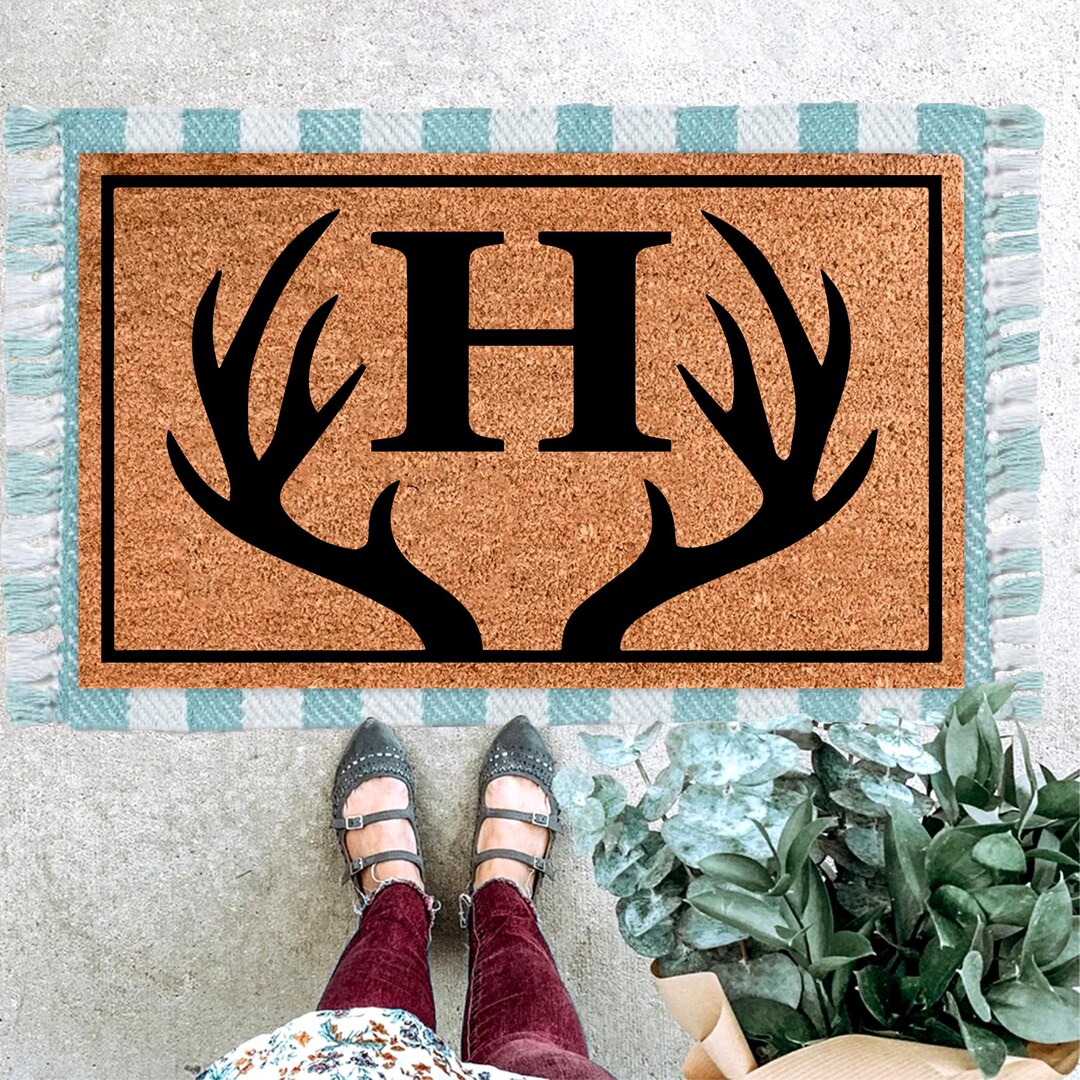 Custom Antler Monogram Doormat: Rustic Cabin Decor - Etsy