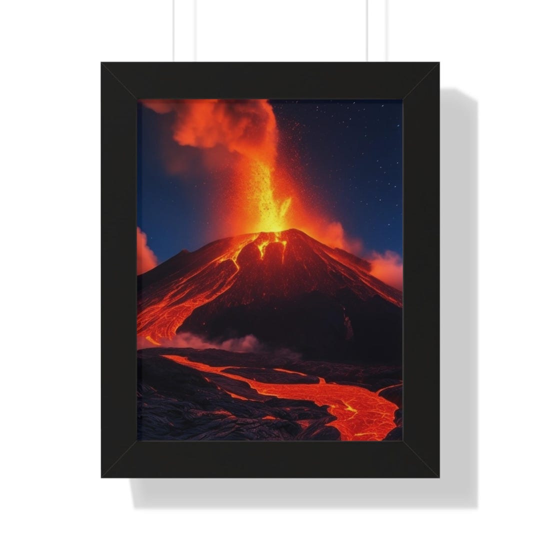 Erupting Volcano Framed Vertical Poster, Nature Wall Art, Home Decor ...