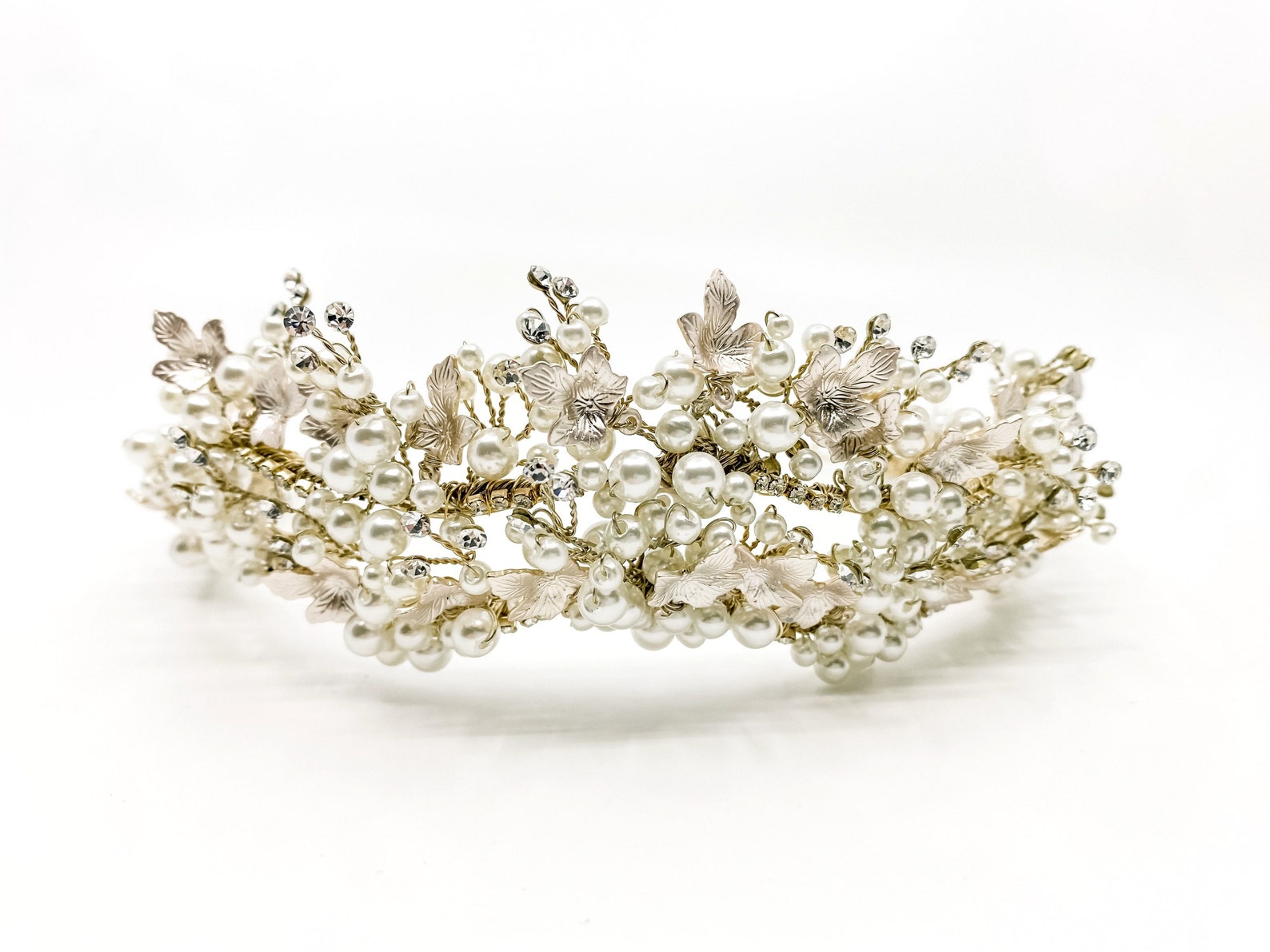 Gold Pearl Bridal Crown Gold Floral Crown Gold Bridal - Etsy