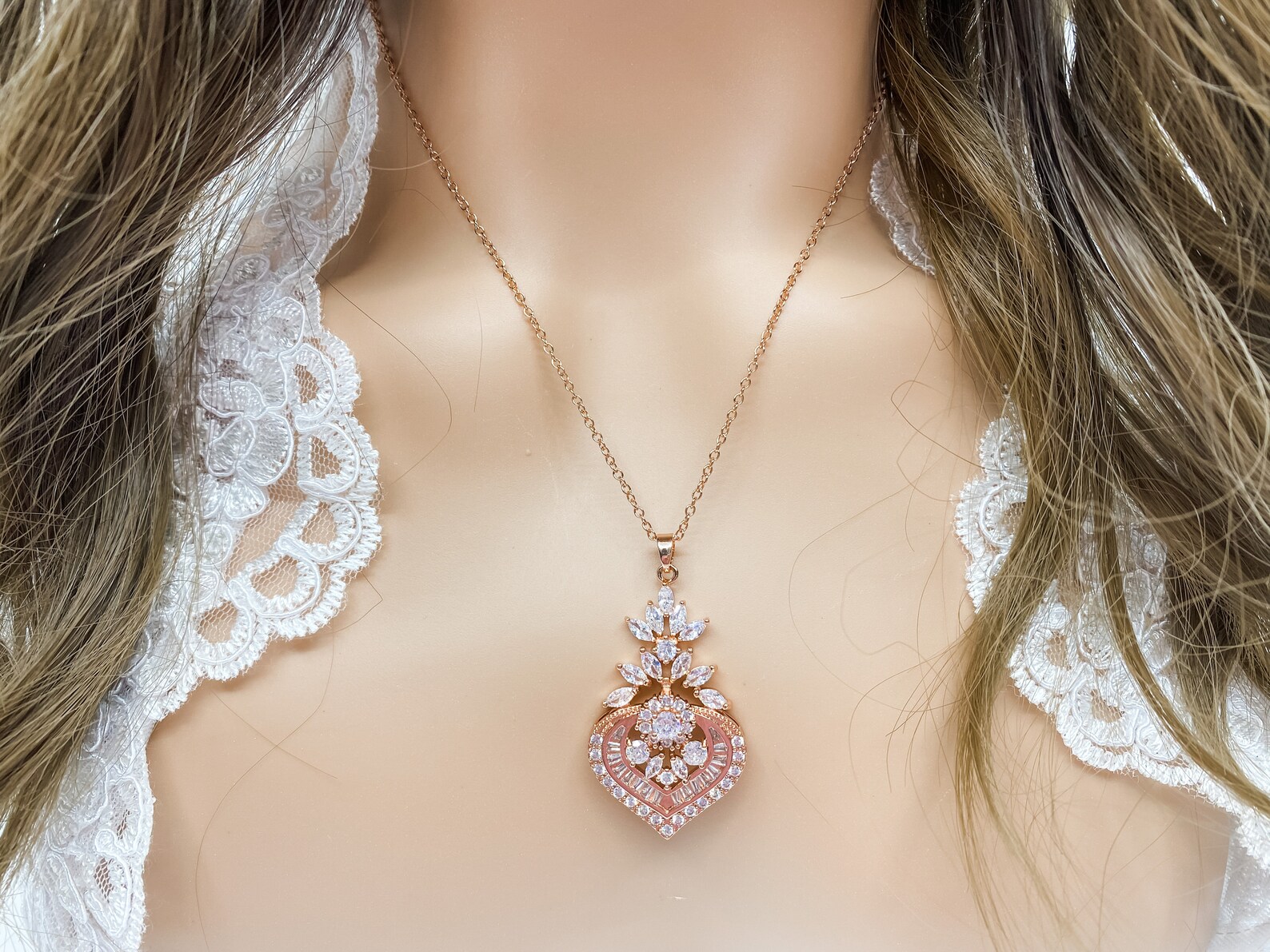 Vintage Bridal Necklace Rose Gold Bridal Necklace Swarovski Etsy