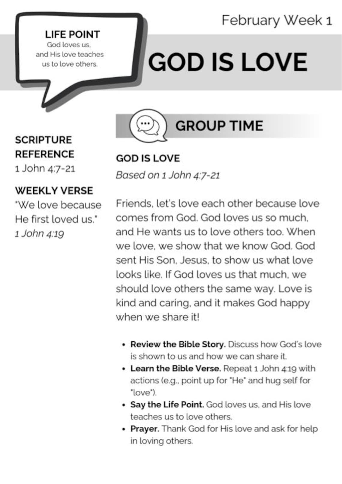 Kids' Church Lesson Plan (4 Weeks) | Love of God | Bible Crafts, Games ...
