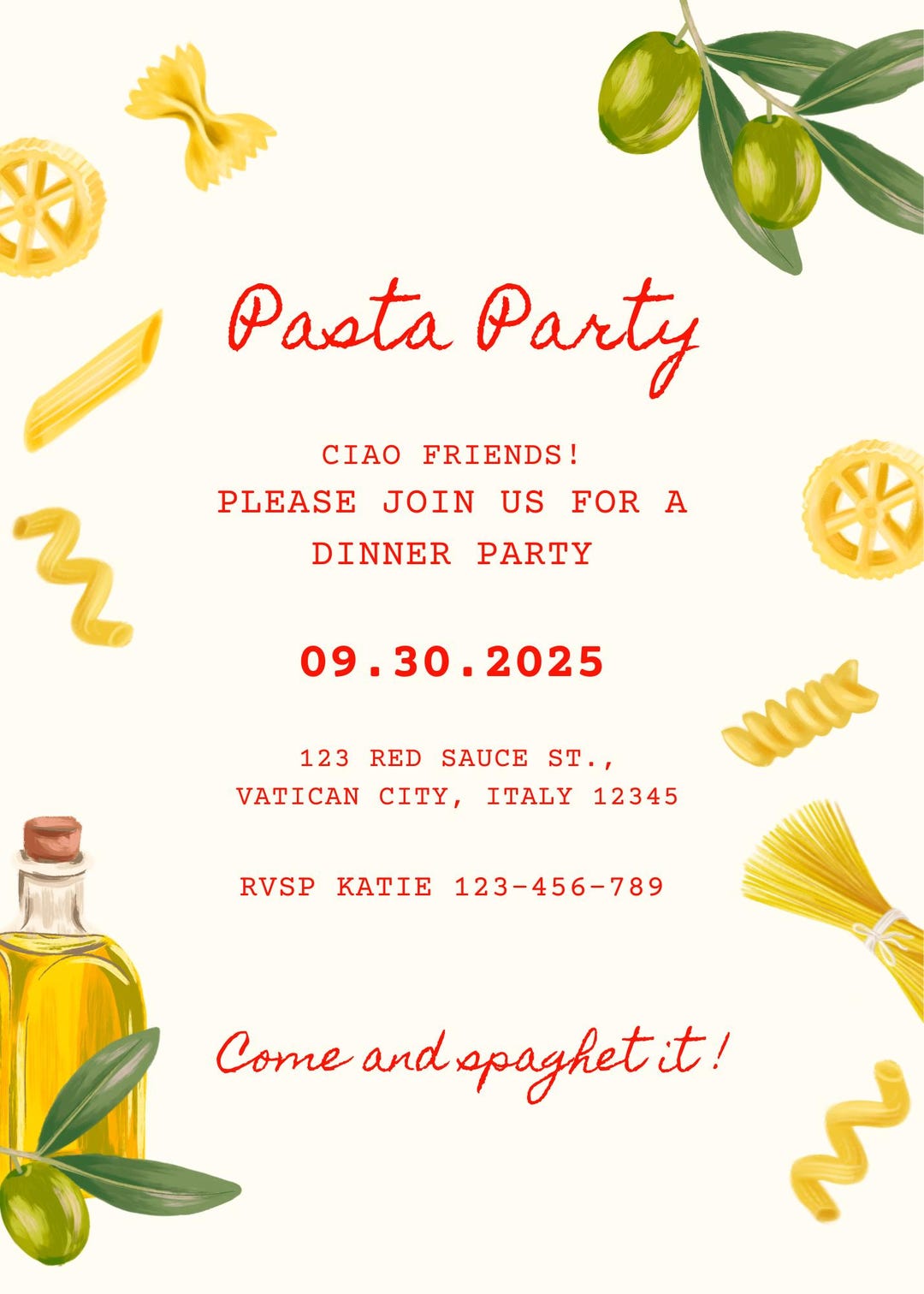 Pasta Party; Dinner Party Invite - Etsy