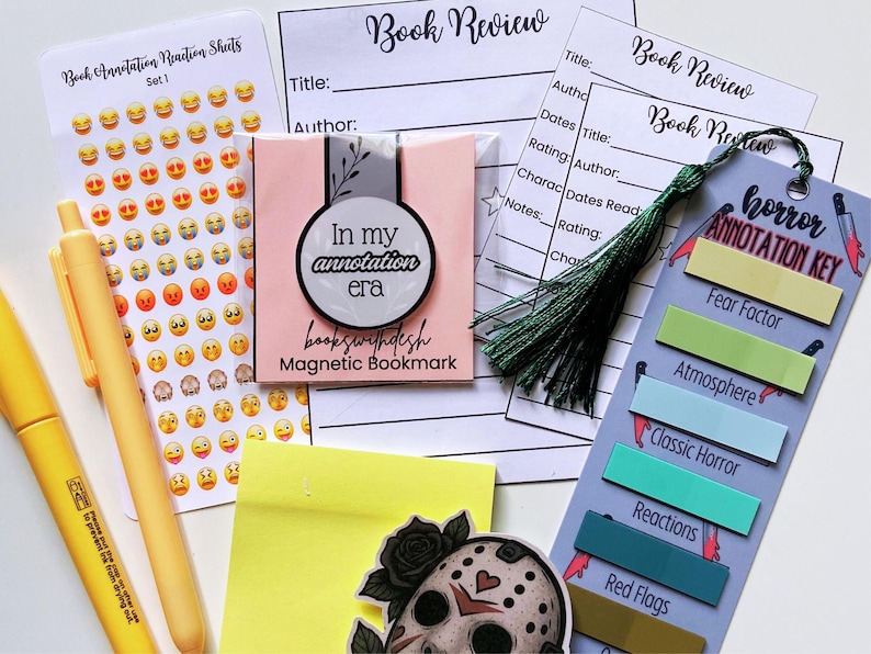 Book Annotation Kit | Tabbed Bookmark, Stickers, Magnetic Bookmark - Etsy