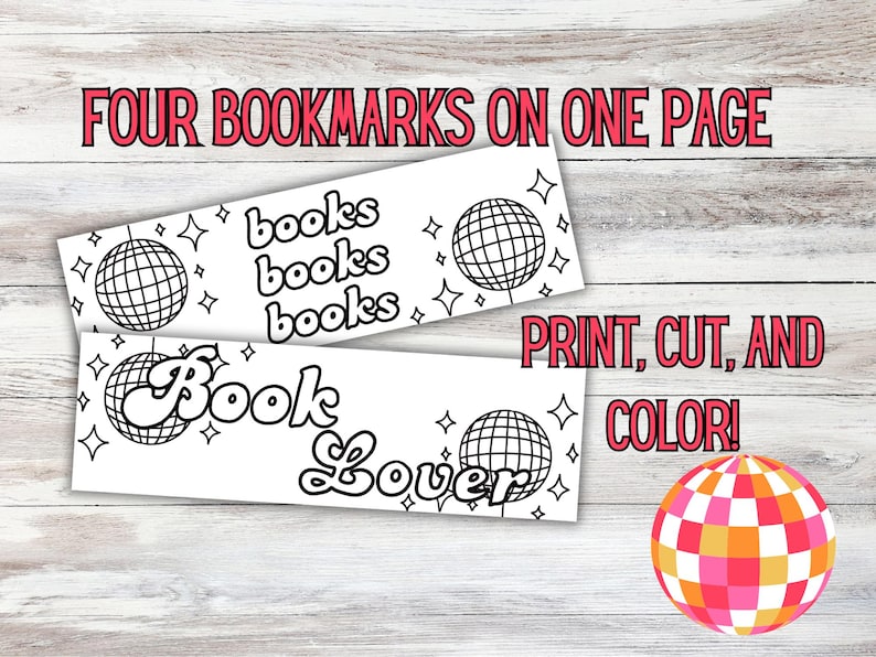 Retro Disco Ball Coloring Bookmarks | Printable Book Mark for Book ...
