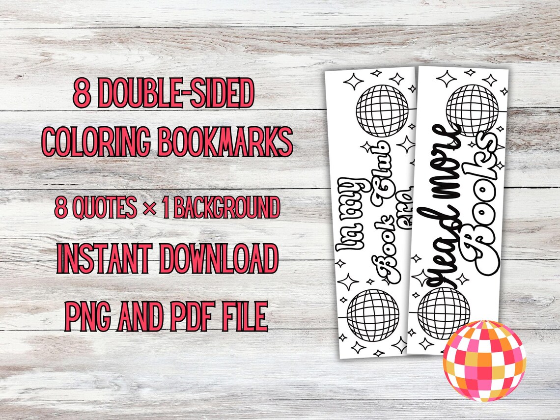 Retro Disco Ball Coloring Bookmarks | Printable Book Mark for Book ...