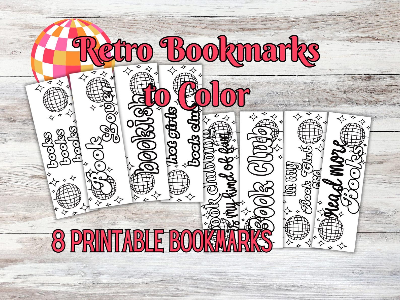 Retro Disco Ball Coloring Bookmarks | Printable Book Mark for Book ...