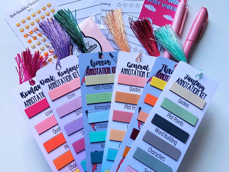 Book Annotation Kit | Tabbed Bookmark, Stickers, Magnetic Bookmark - Etsy