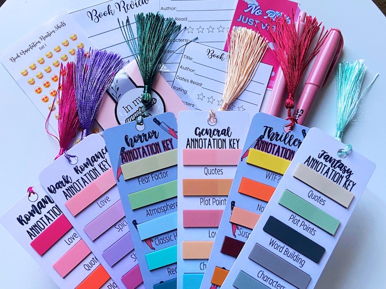 Book Annotation Kit | Tabbed Bookmark, Stickers, Magnetic Bookmark - Etsy