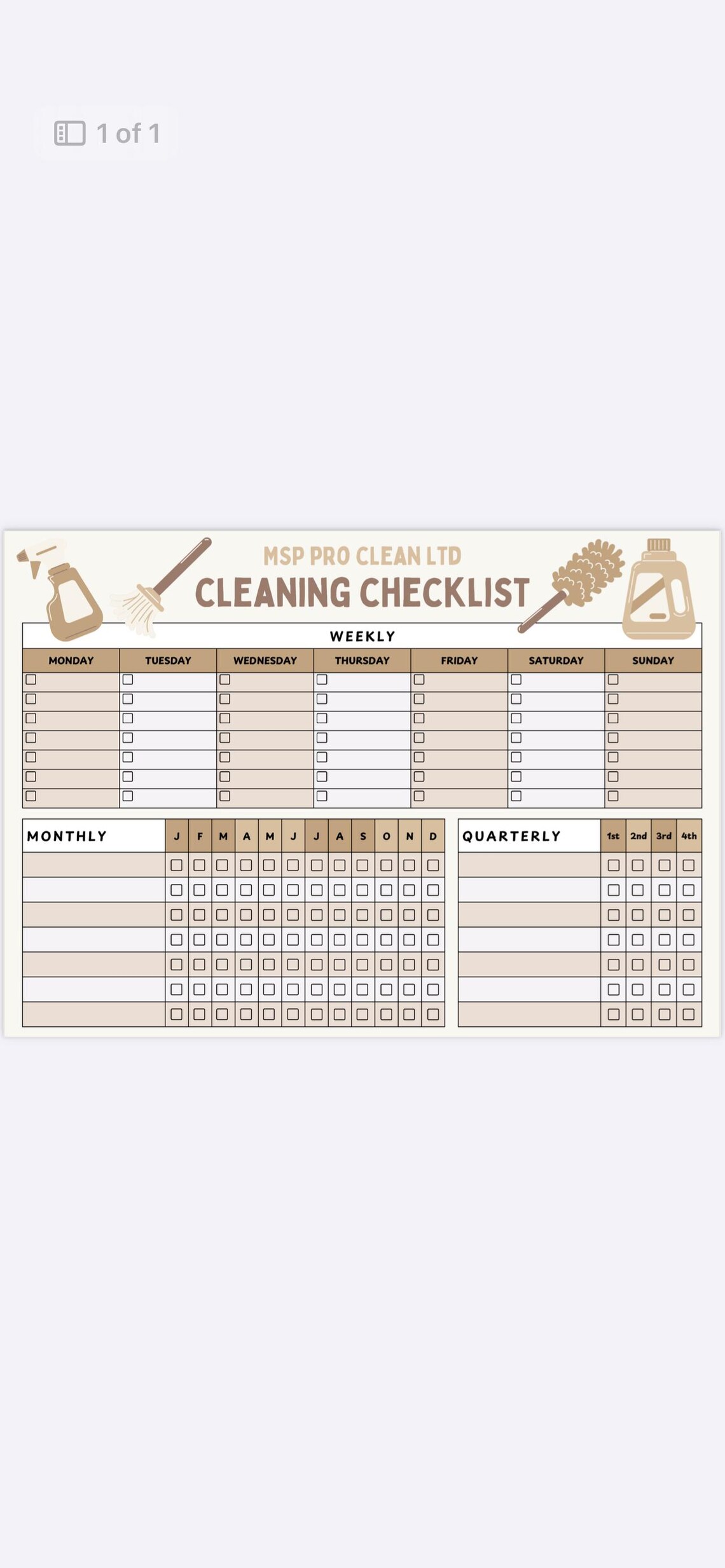 Printable Cleaning Checklist | Weekly, Monthly,quarterly Organiser ...