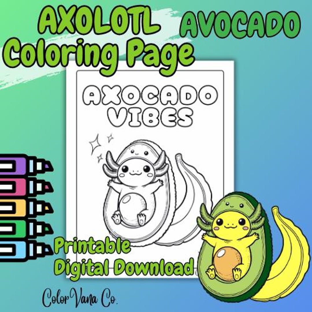 Axolotl Coloring Sheet Digital Download for Kids, Teens & Adults Cute ...