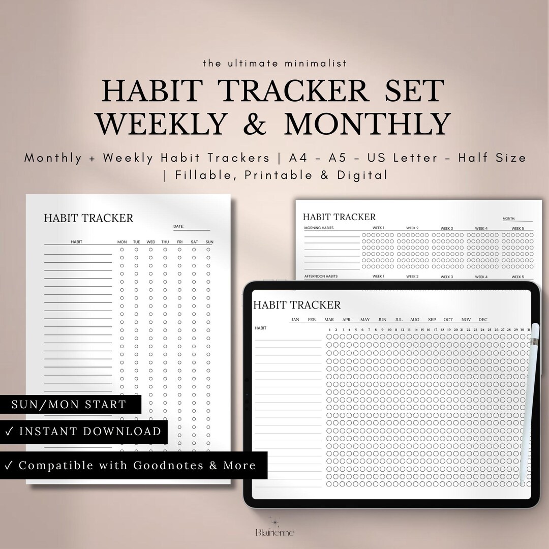 Habit Tracker Monthly Weekly Printable Digital Everyday Schedule Habit ...