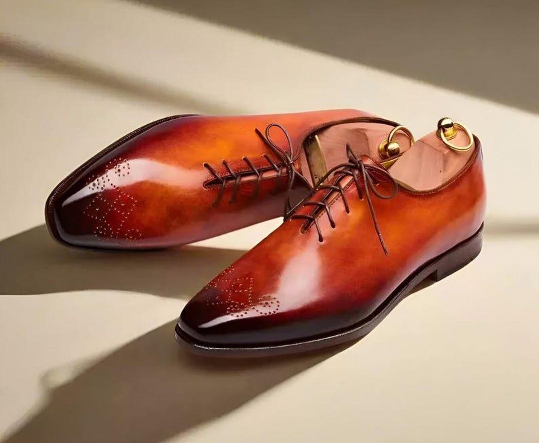 Handmade Patina Leather Oxford Shoes for Men – Luxury Burnished Dress ...