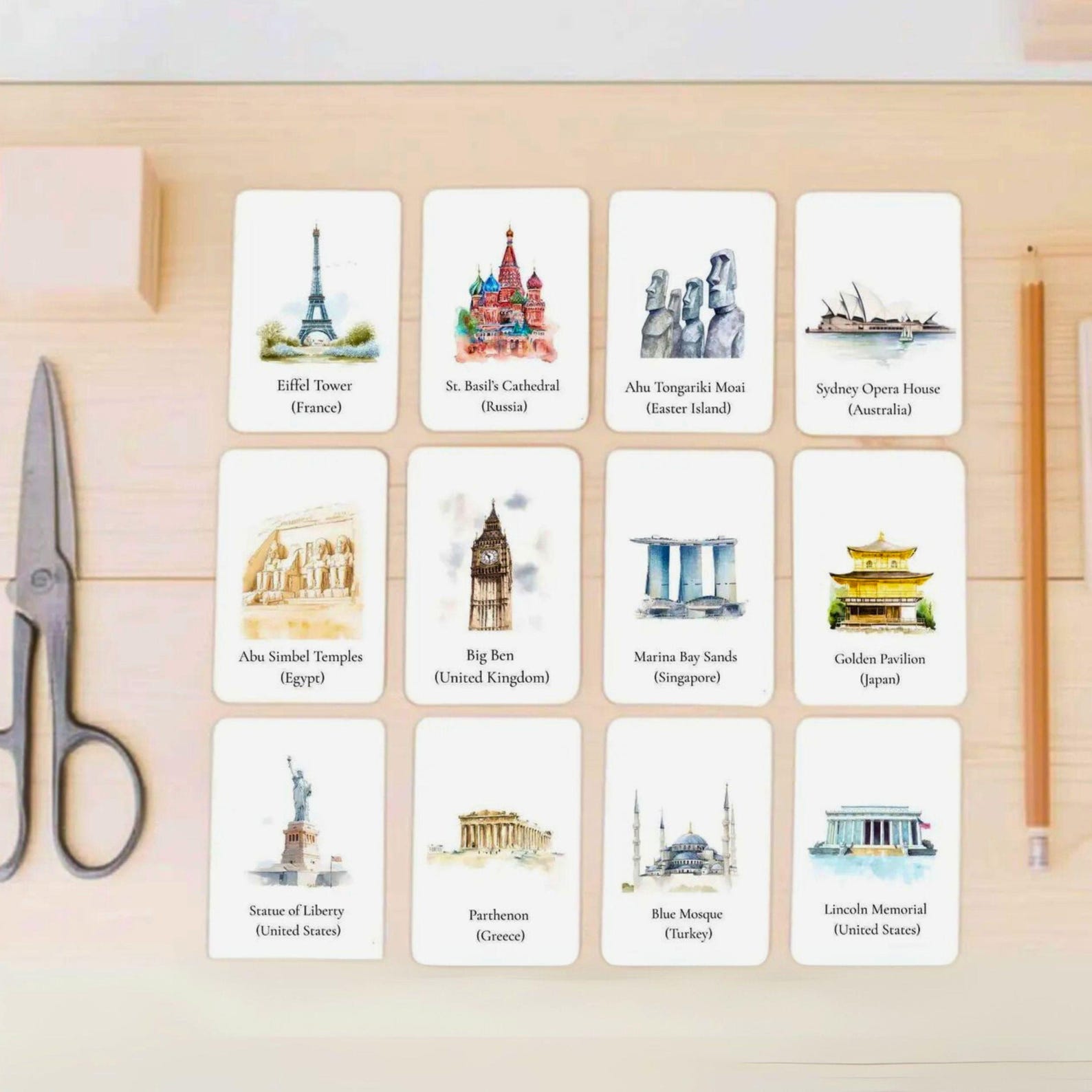 12 World Landmarks Flashcards | Montessori Geography Cards for Kids ...