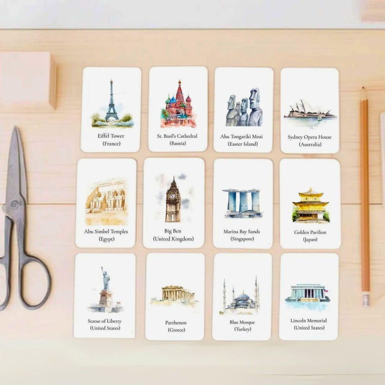 12 World Landmarks Flashcards | Montessori Geography Cards for Kids ...
