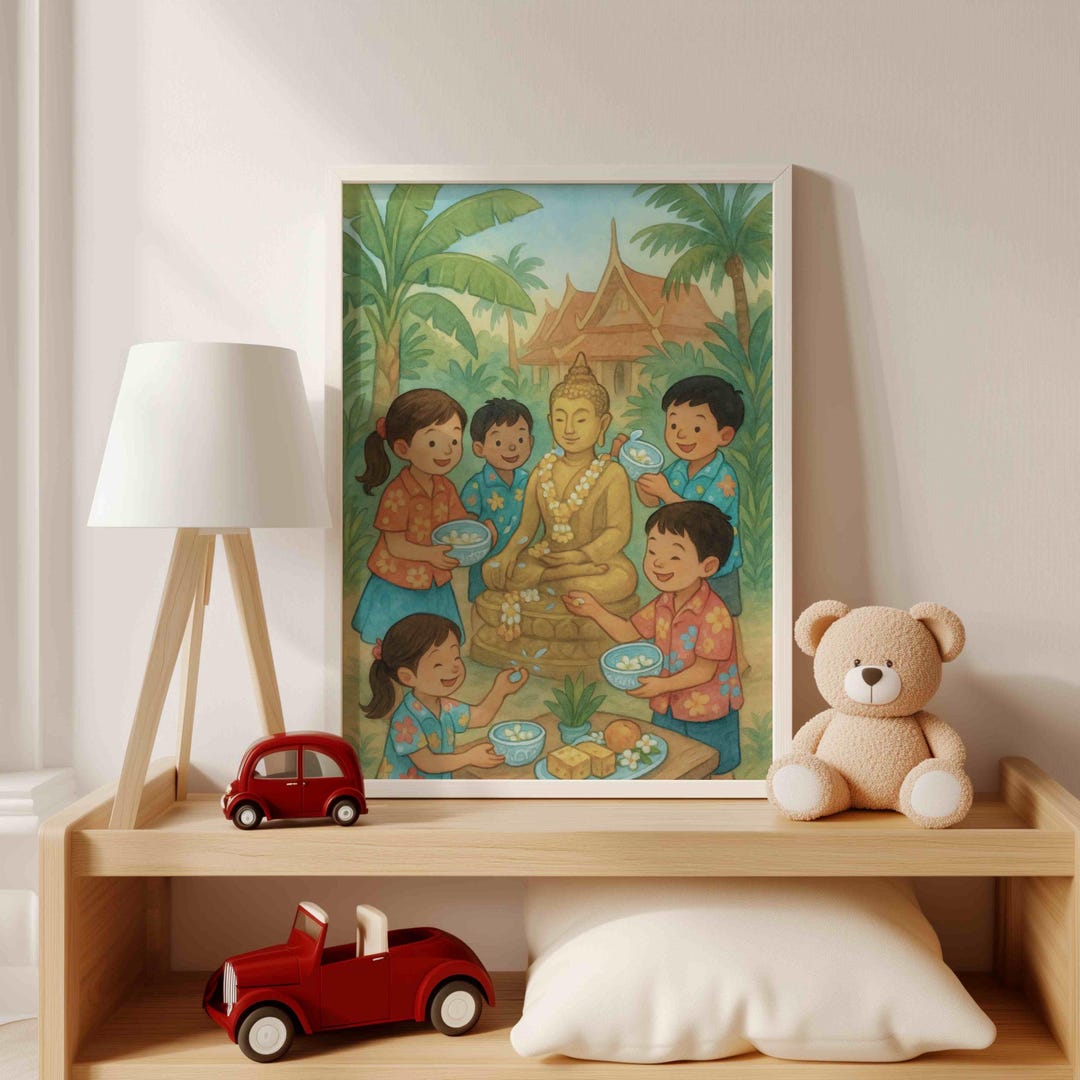 Songkran Festival Kids Poster | Thai New Year Water Festival Wall Art ...