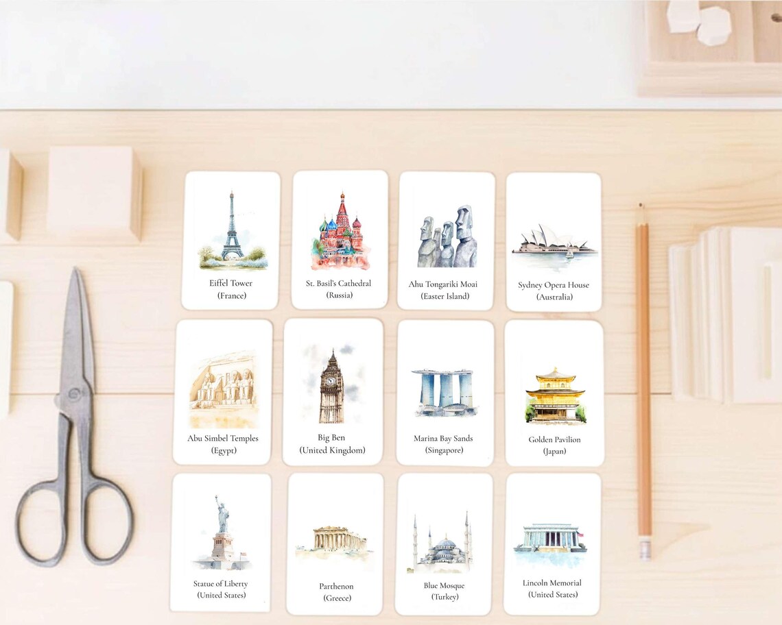 World Landmarks Flashcards – Montessori Printable Geography Cards for ...