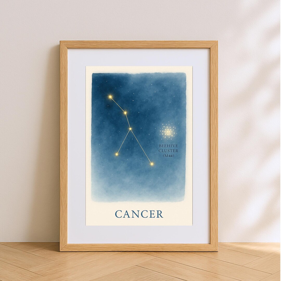 Cancer Constellation Print – Zodiac Wall Art With Beehive Cluster ...