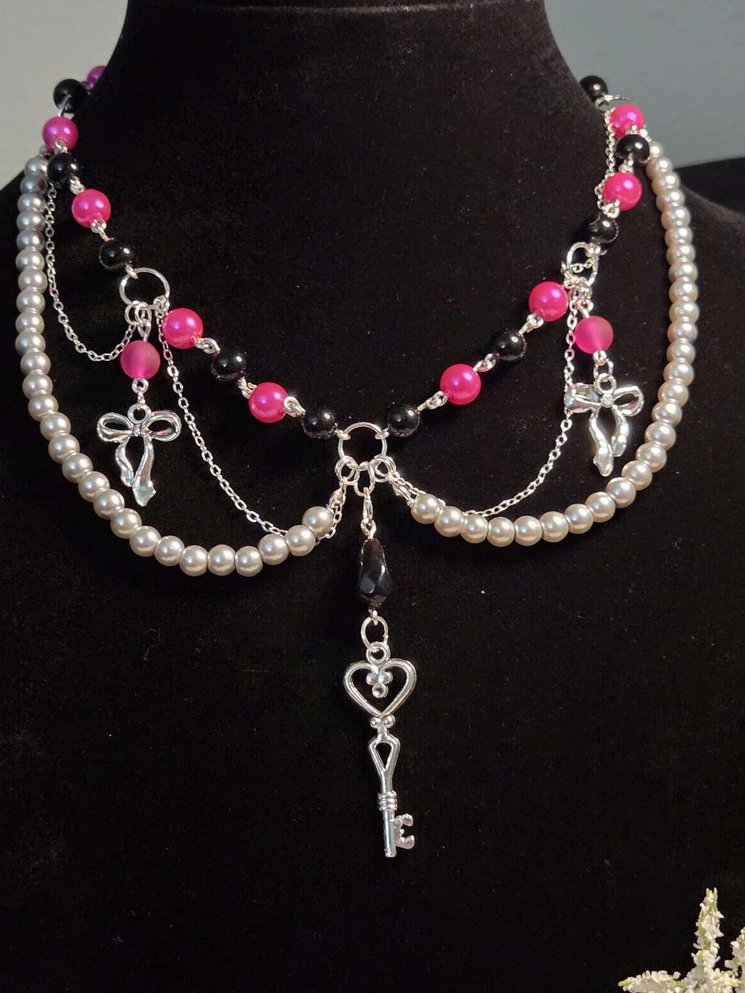 Bubblegum Goth Glam: Key and Bow Charms –jewelry Set (necklace ...