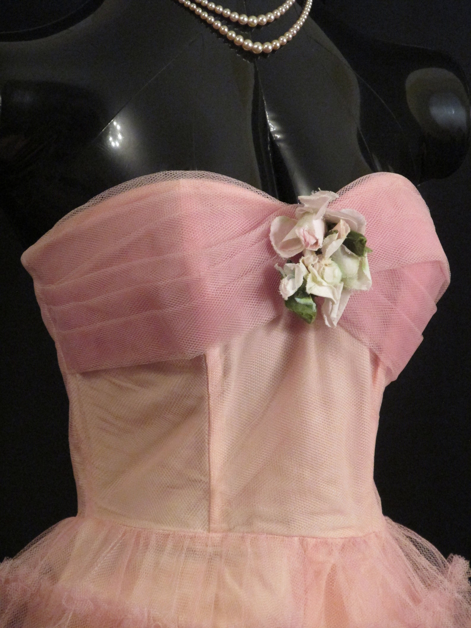 Vintage 1950's 50s Bombshell STRAPLESS Pink Mauve Tulle Tiered Layered ...
