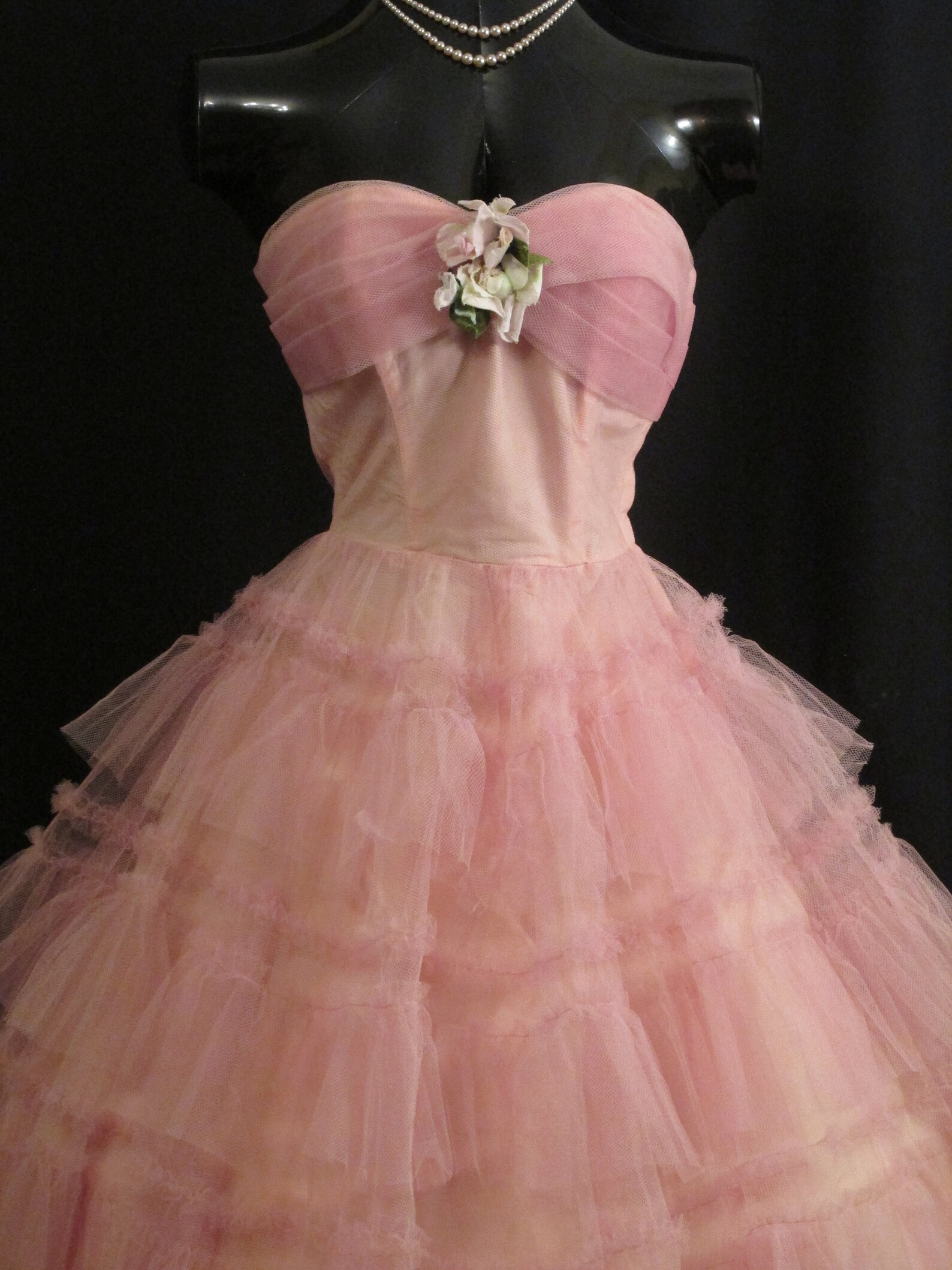 Vintage 1950's 50s Bombshell STRAPLESS Pink Mauve Tulle Tiered Layered ...