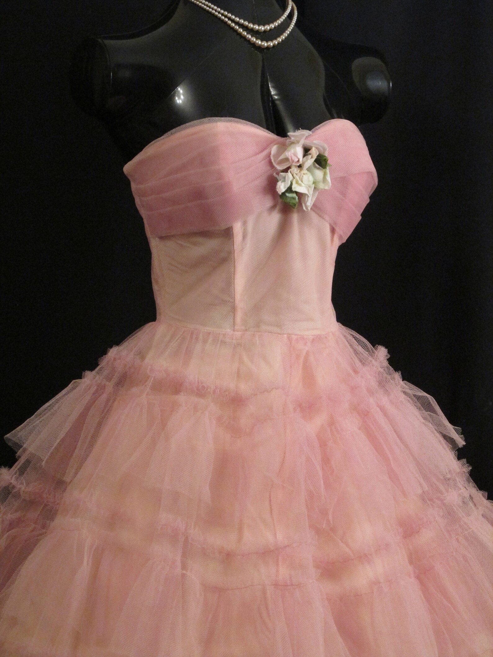 Vintage 1950's 50s Bombshell STRAPLESS Pink Mauve Tulle Tiered Layered ...