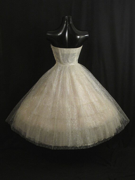 Vintage 1950's 50s STRAPLESS Bombshell White Ivory Si… - Gem