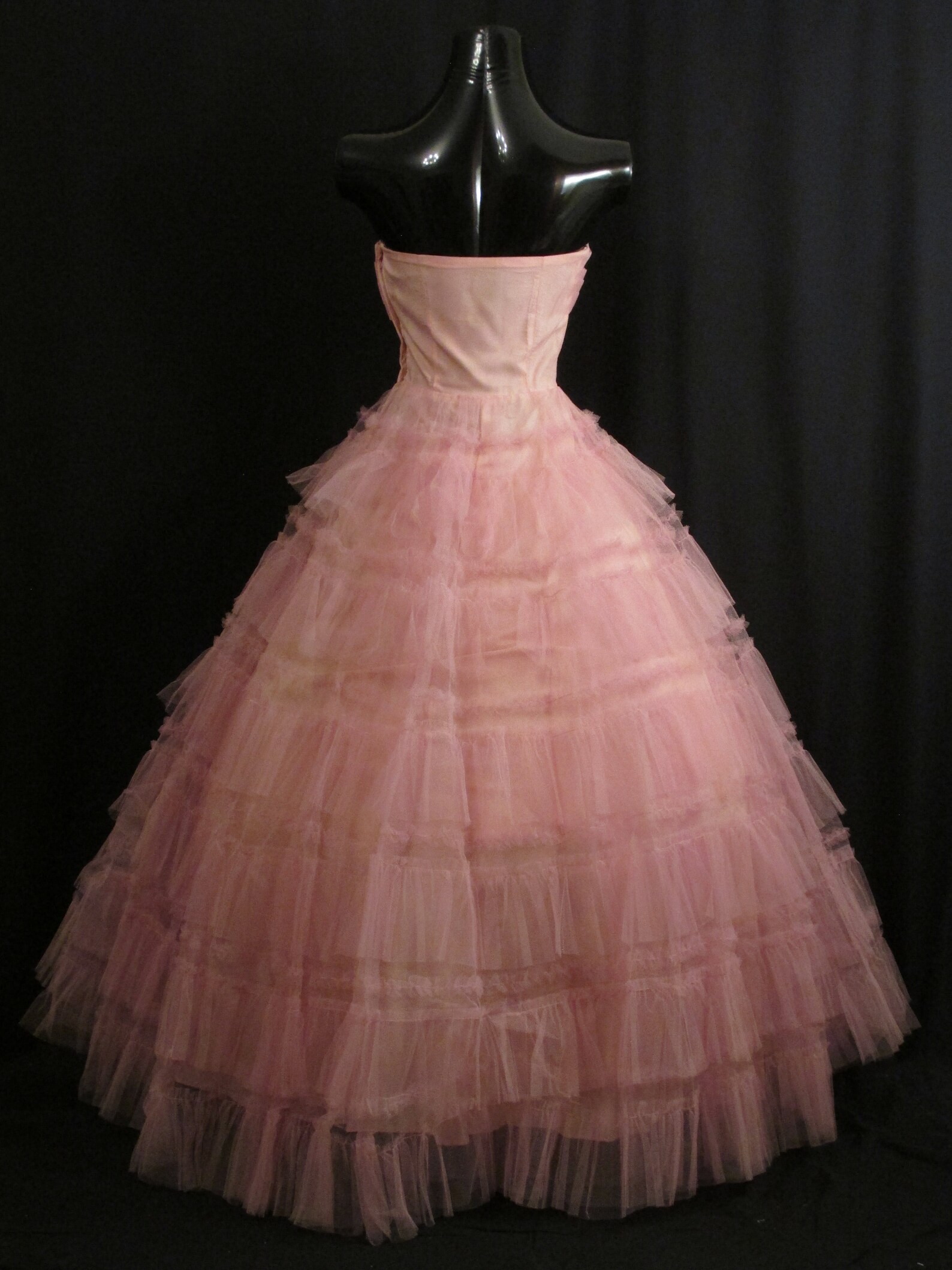 Vintage 1950's 50s Bombshell STRAPLESS Pink Mauve Tulle Tiered Layered ...