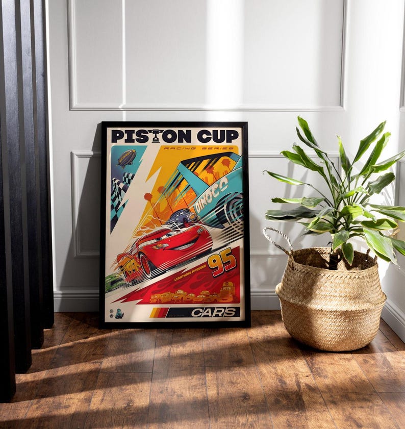 Piston Cup Retro Movie Poster, Kids Room GIFT, Minimalist Art, Retro ...