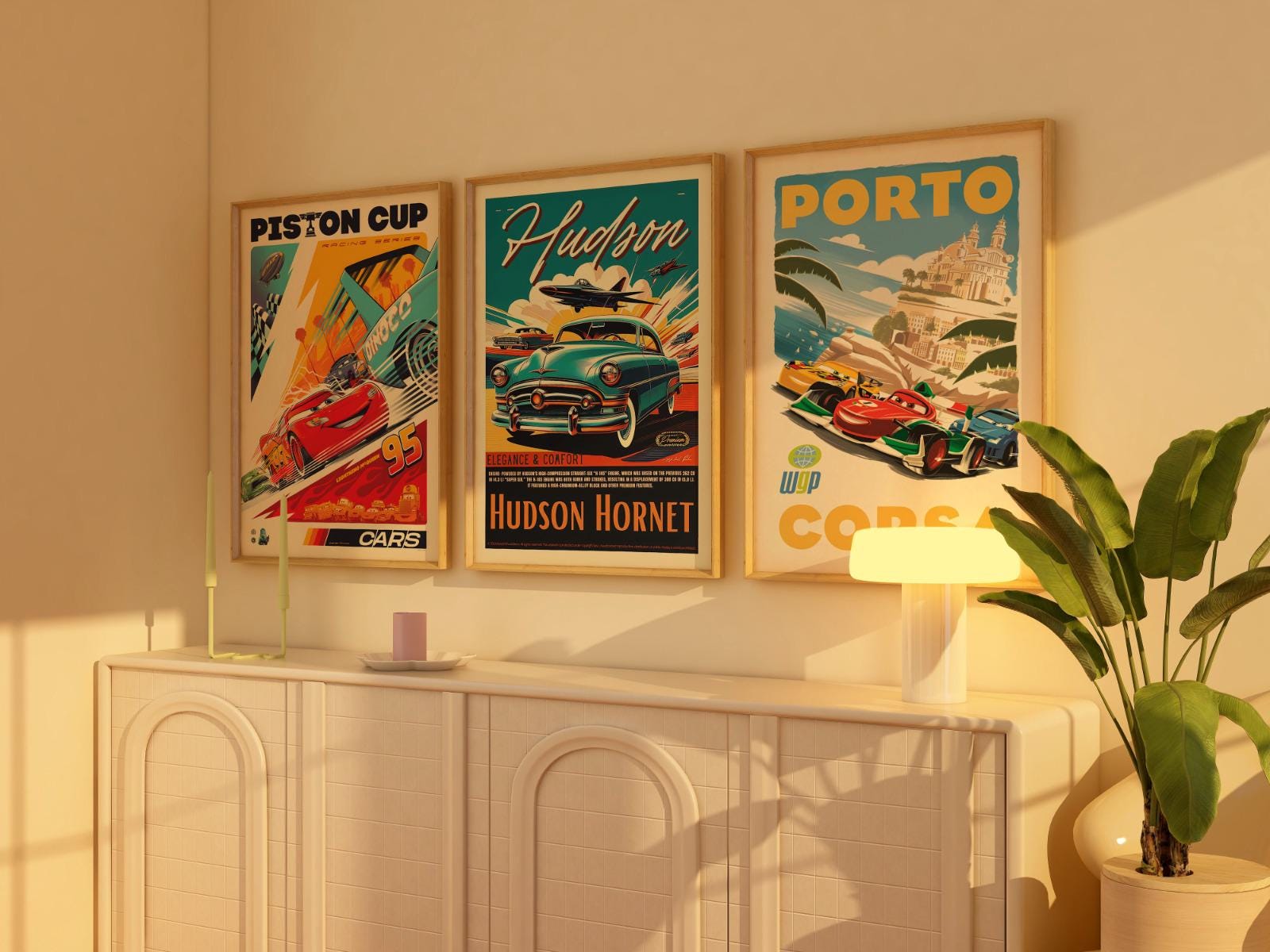 Piston Cup Retro Movie Poster SET, Kids Room Gift, Minimalist Art ...
