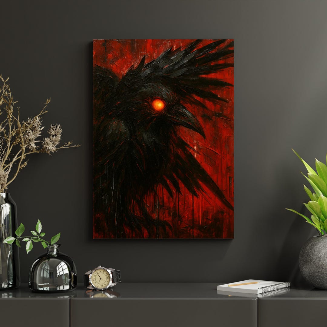 Nordic Raven Gothic Wall Art – Dark Folklore Crow Print, Witchy Instant ...