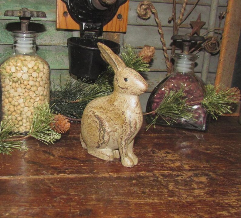 2 Primitive Resin Country Cottage Farmhouse Aged Bunnies Vtg Style Chic ...
